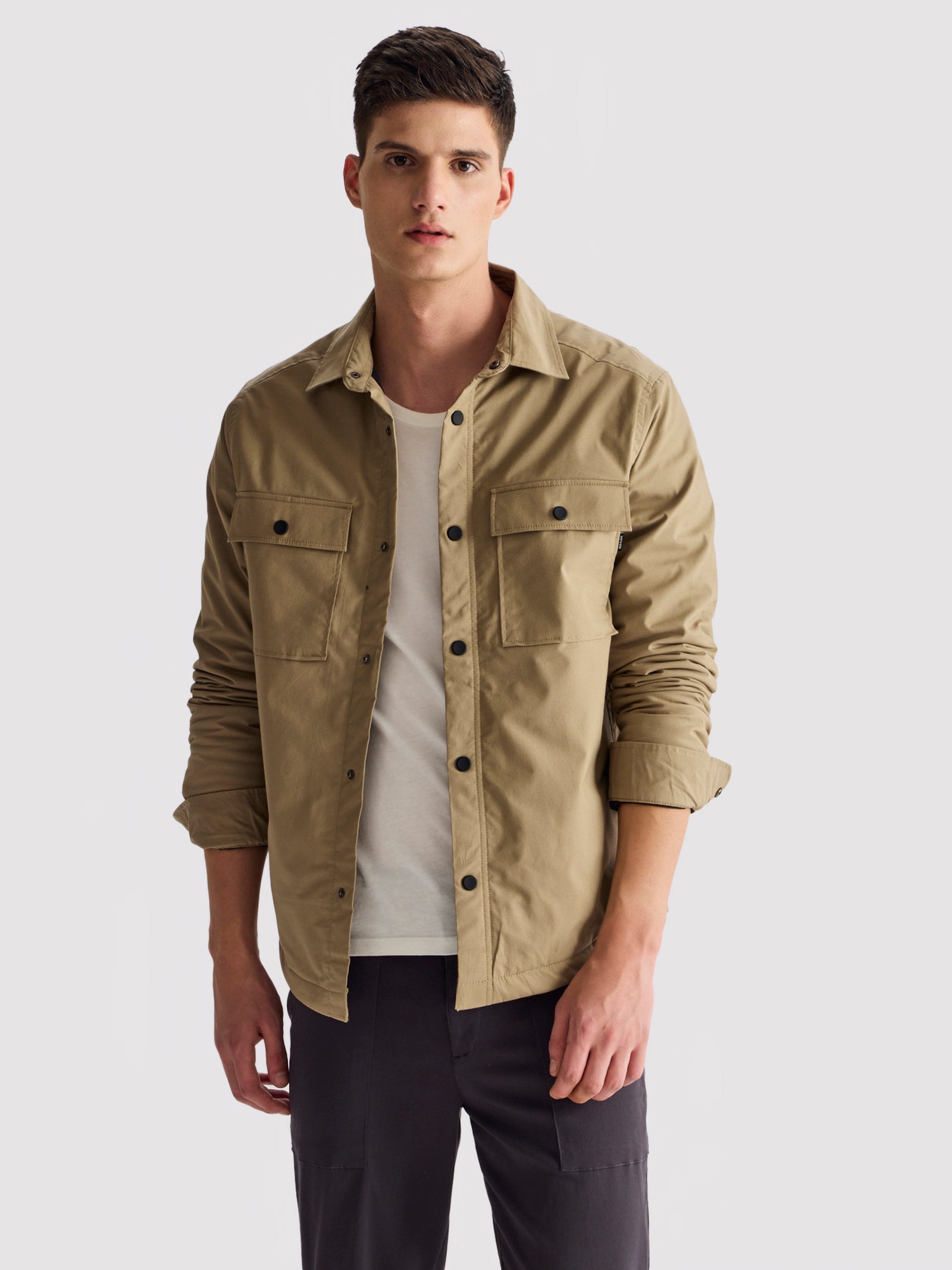 Buy Khaki Solid Shacket for Men Online - Red Flame