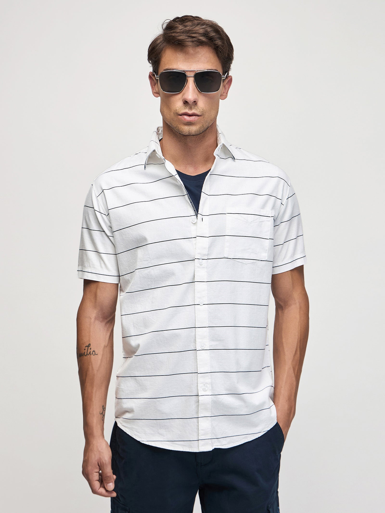 Buy Horizontal Striped Short Sleeve Shirt for Men Online - Red Flame