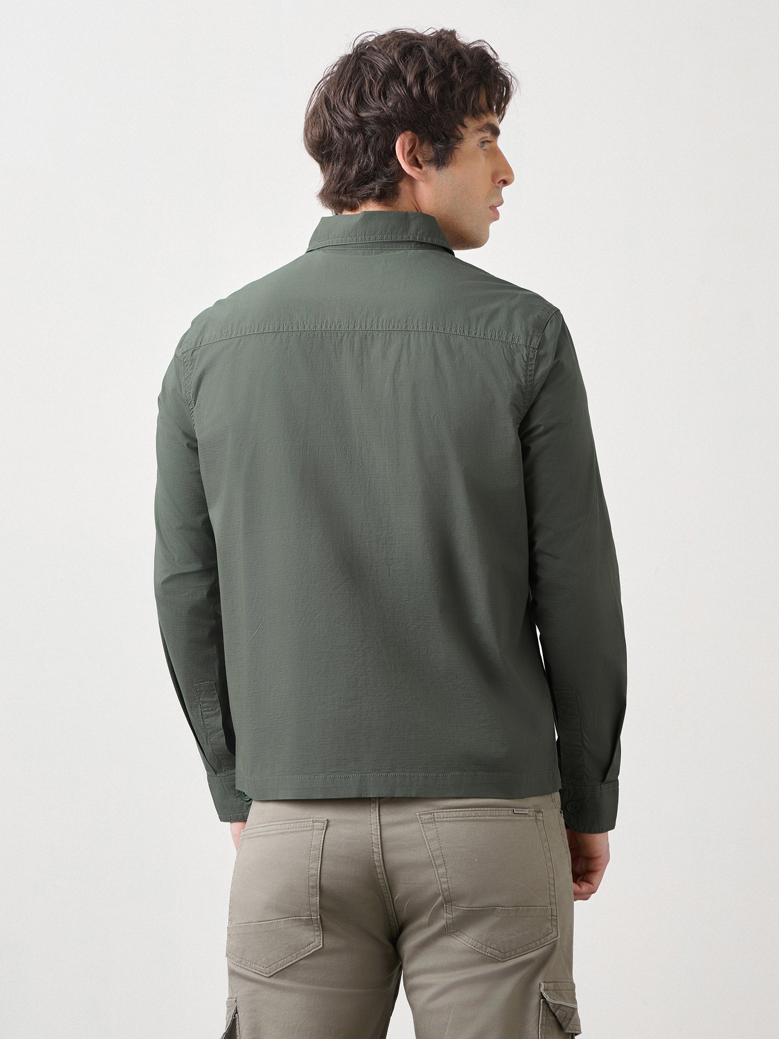 Buy Olive Solid Shacket for Men Online - Red Flame