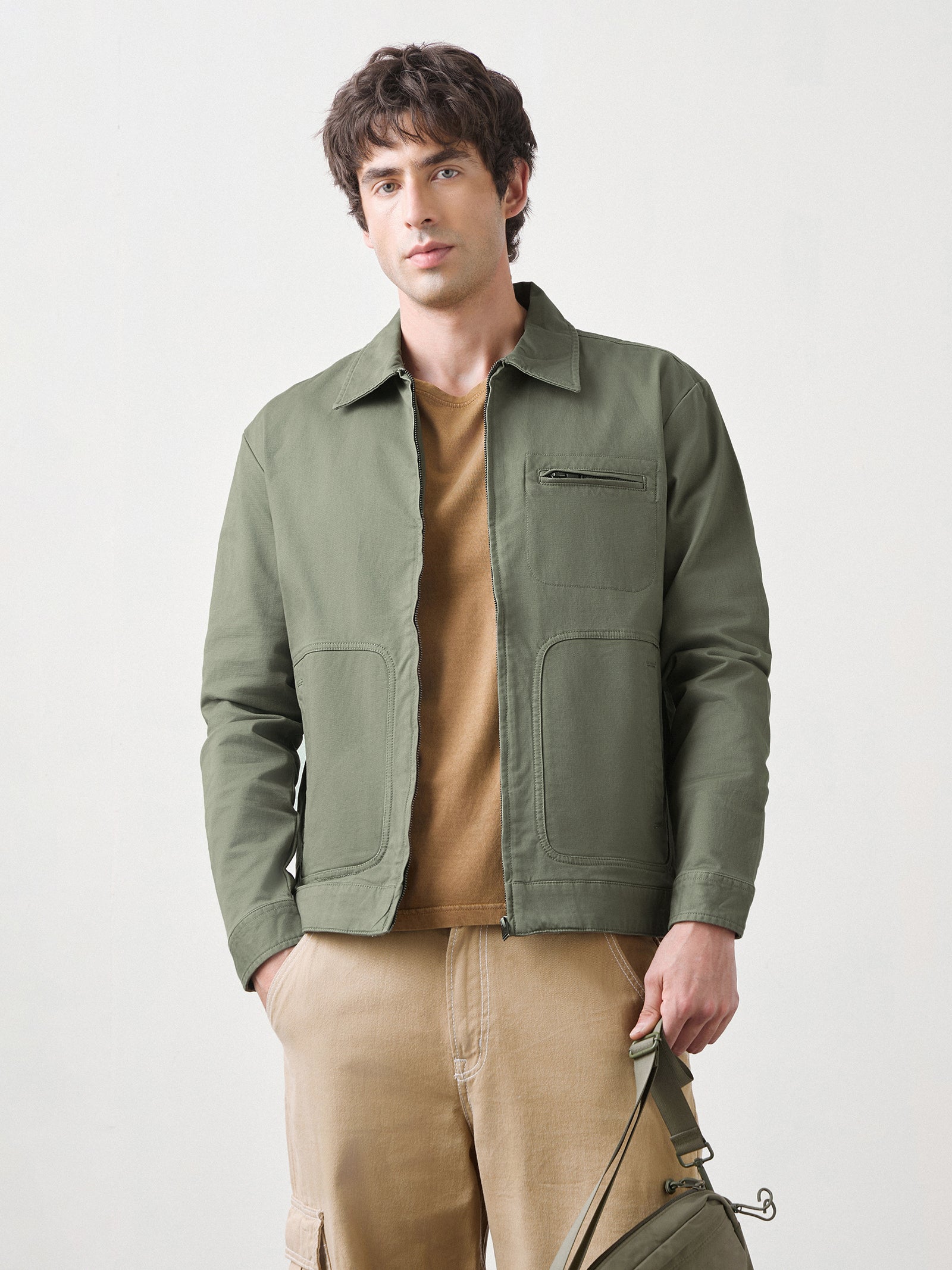 Buy Olive Solid Shacket for Men Online - Red Flame